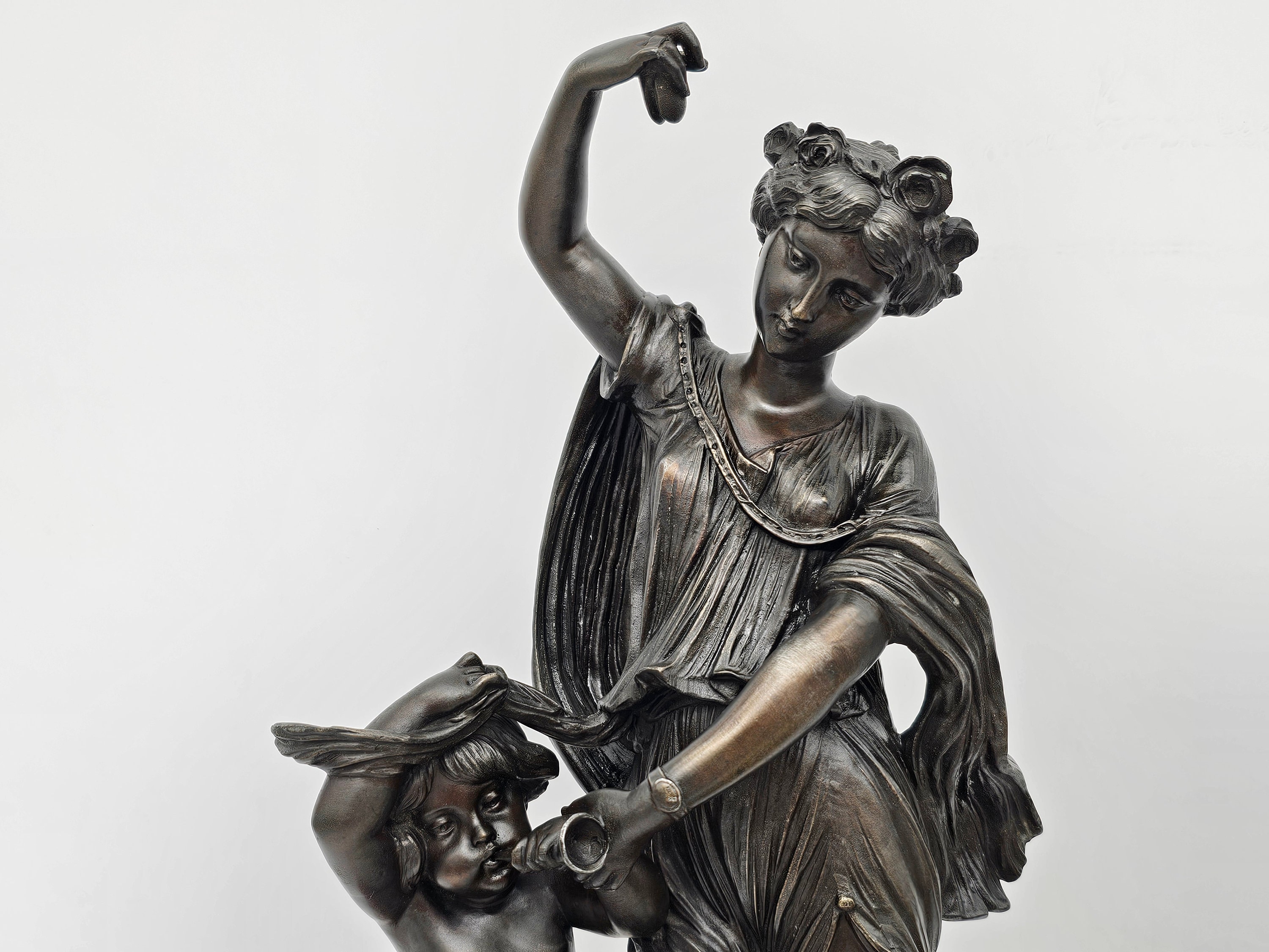 Antique Classical Cast Metal Statue Sculpture Maiden and Child Bronze ...