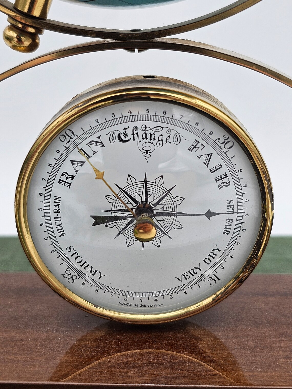Vintage 1960s MCM Brass and Wood Ship's Barometer With Globe Made in ...