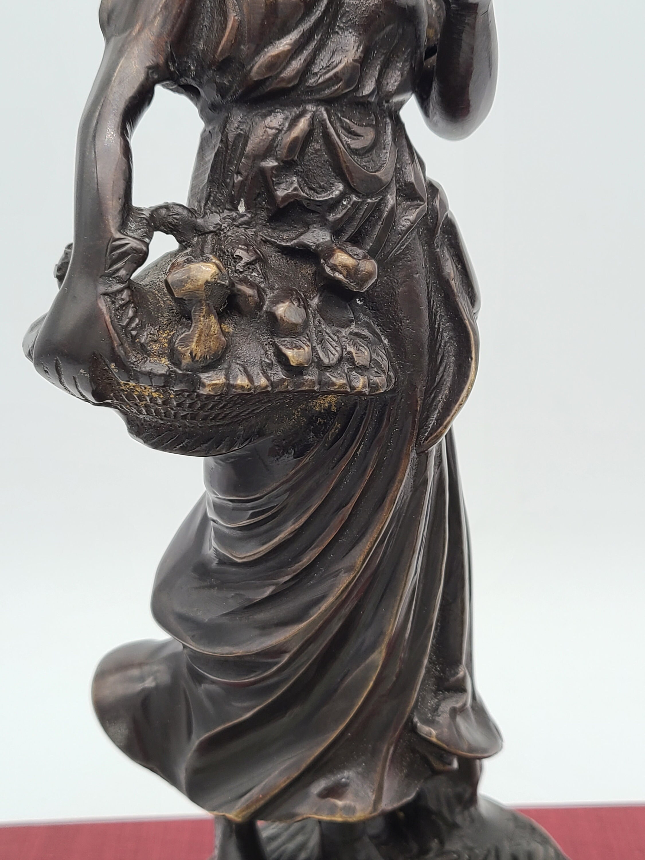 Vintage Bronze Statue Maiden With Basket of Apples - Etsy