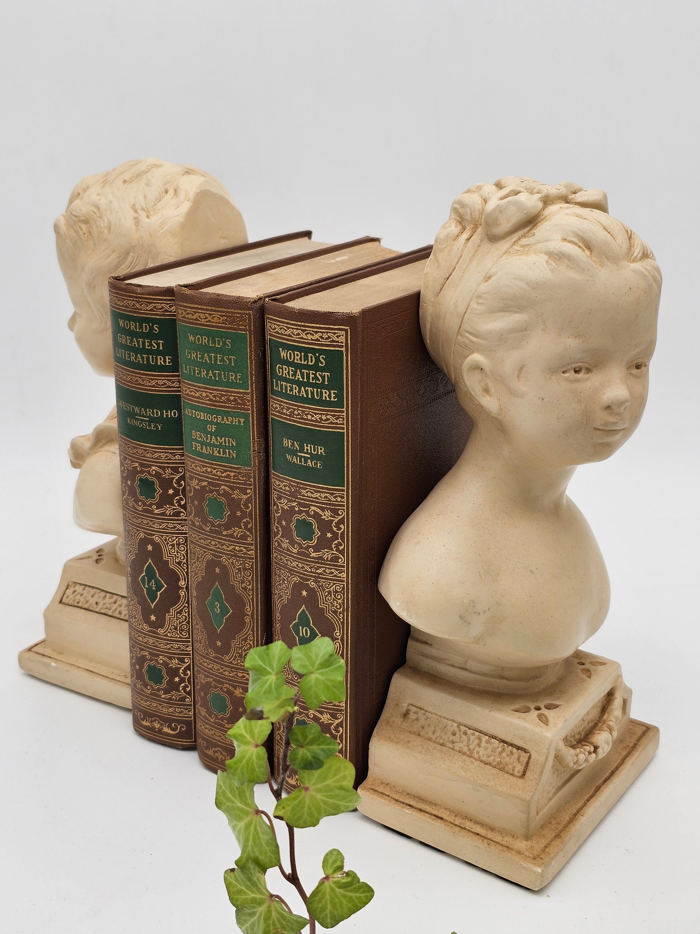 Vintage Pair Bookends Boy and Girl Plaster of Paris Marwal Industries ...