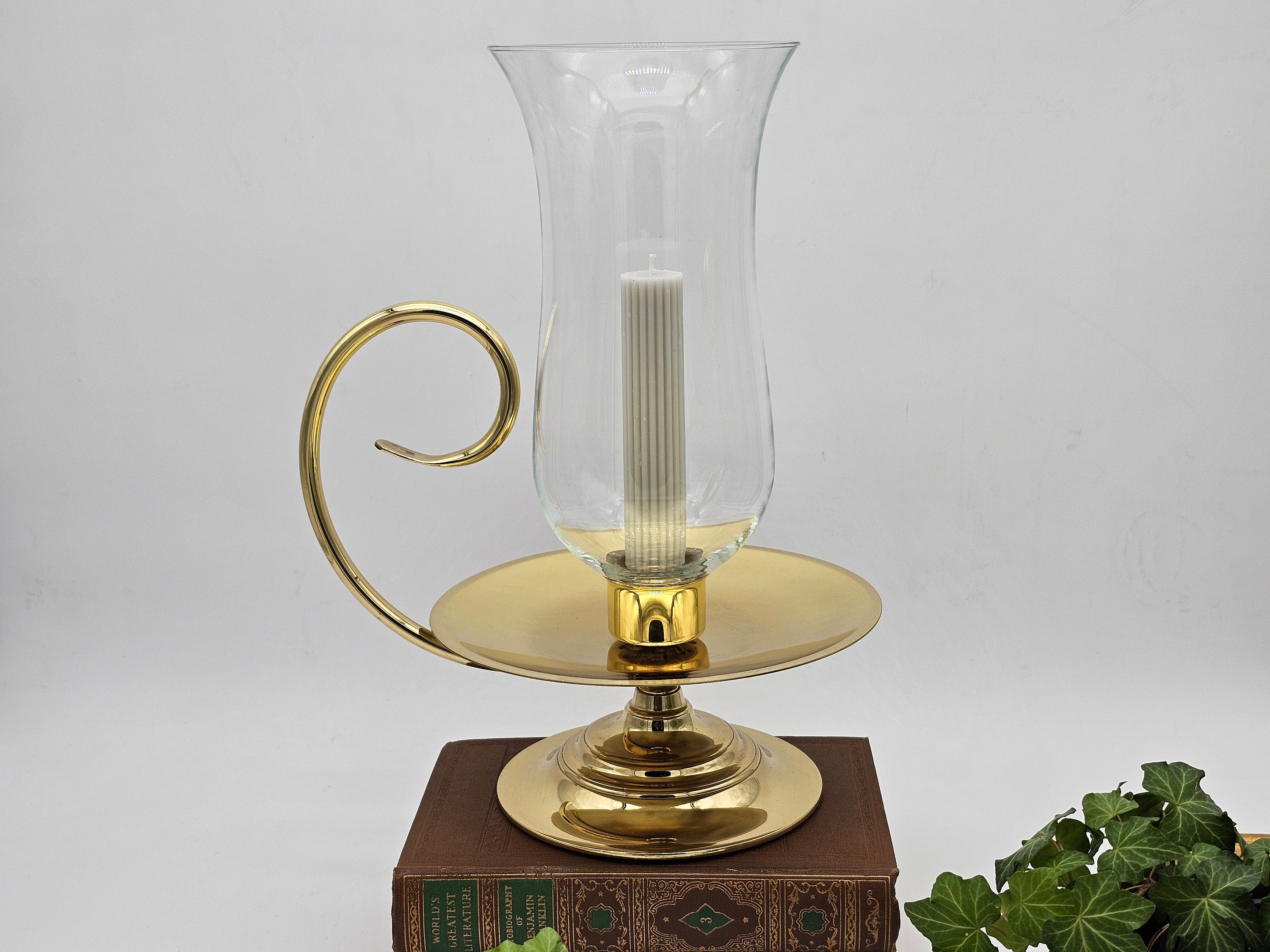 Vintage Baldwin Brass Candlestick Holder With Hurricane Shade - Etsy