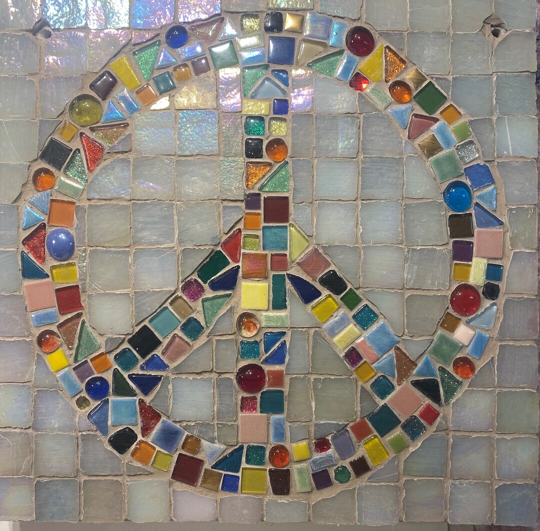 Cermaic Tile Mosaic Peace Sign - Cermaic Tile and Multi Color Glass - Etsy