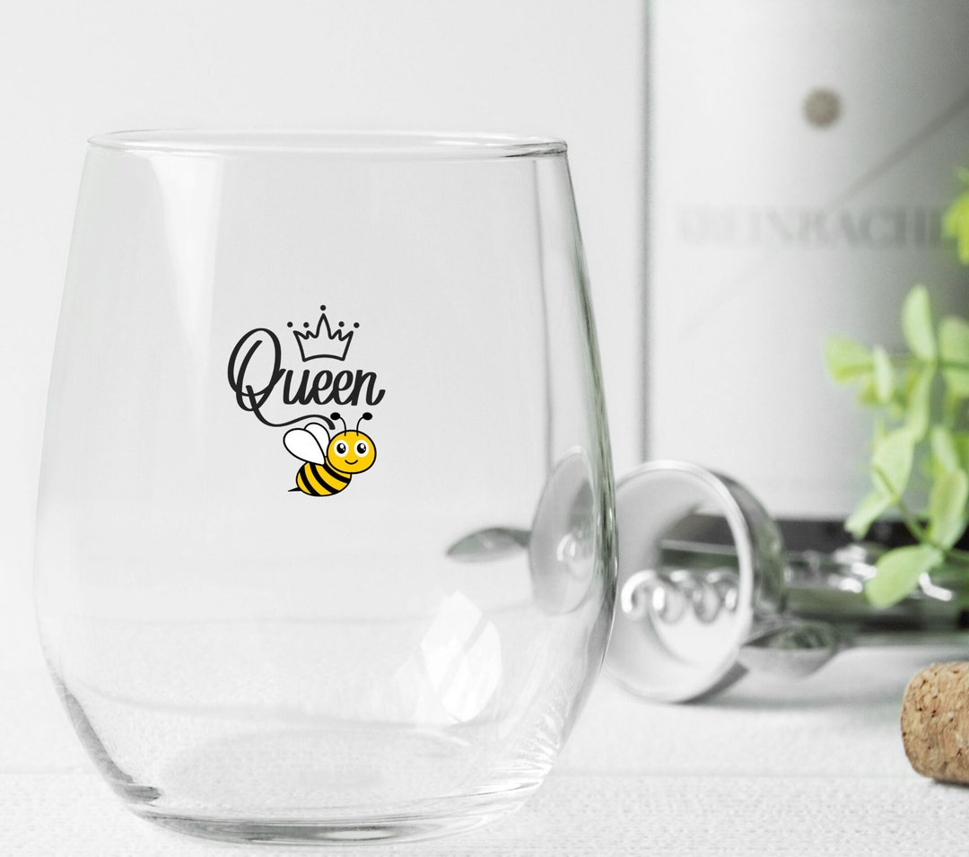 Queen Bee, Stemless Wine Glass, Wine Glass, Drinkware, Fun Wine Glass ...