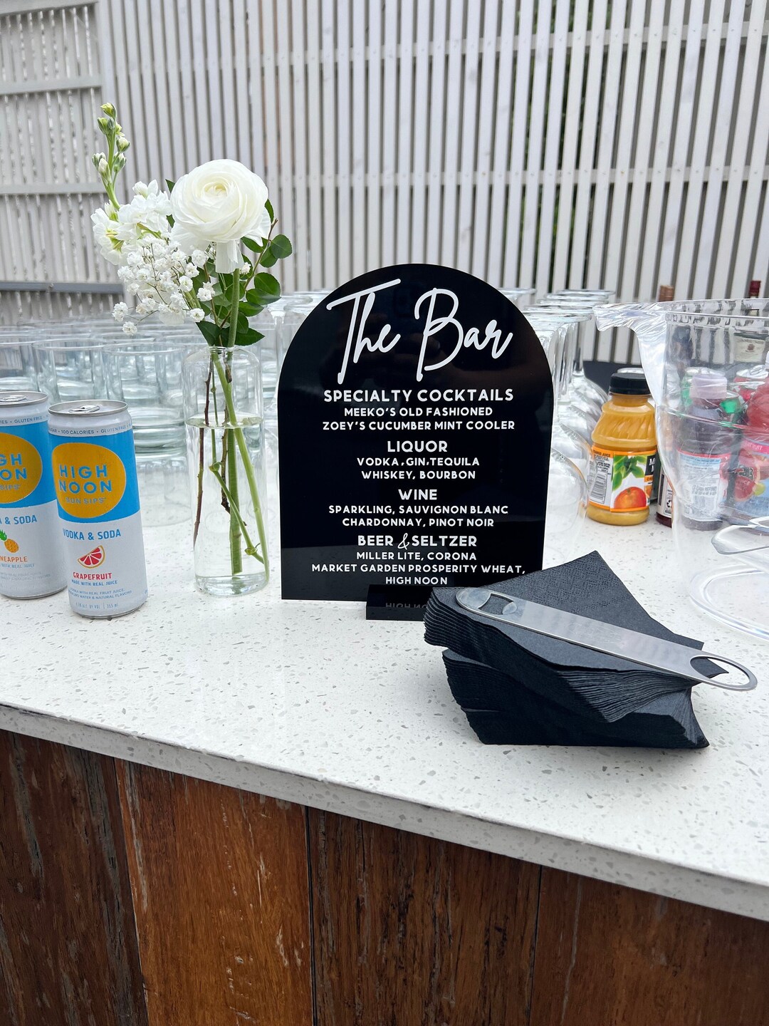 Bar Menu Signature Drinks Black Arched Acrylic Wedding Sign With Stand ...