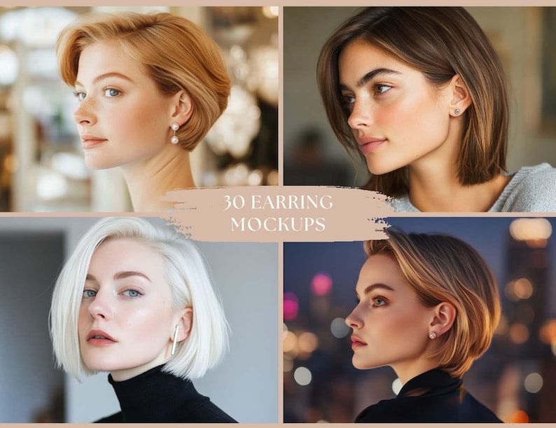 30 Earring Model Mockups Bundle, High-quality Jewelry Display ...