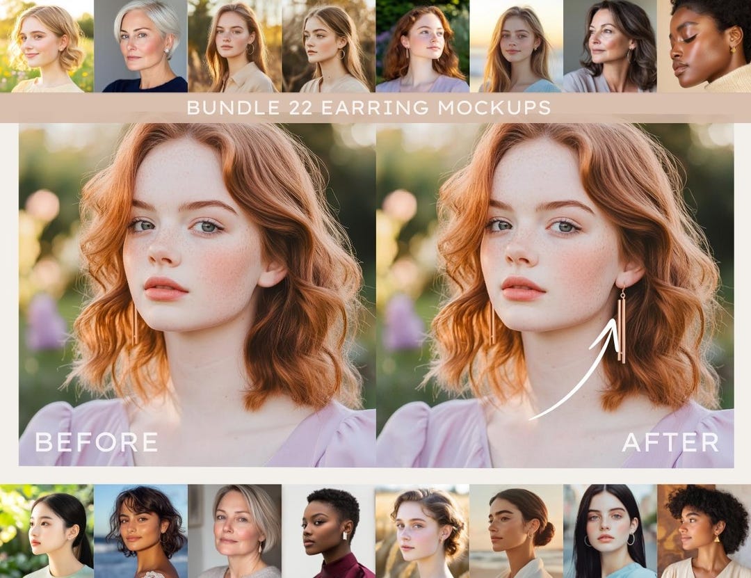 22 Earring Model Mockups Bundle, High-quality Jewelry Display ...