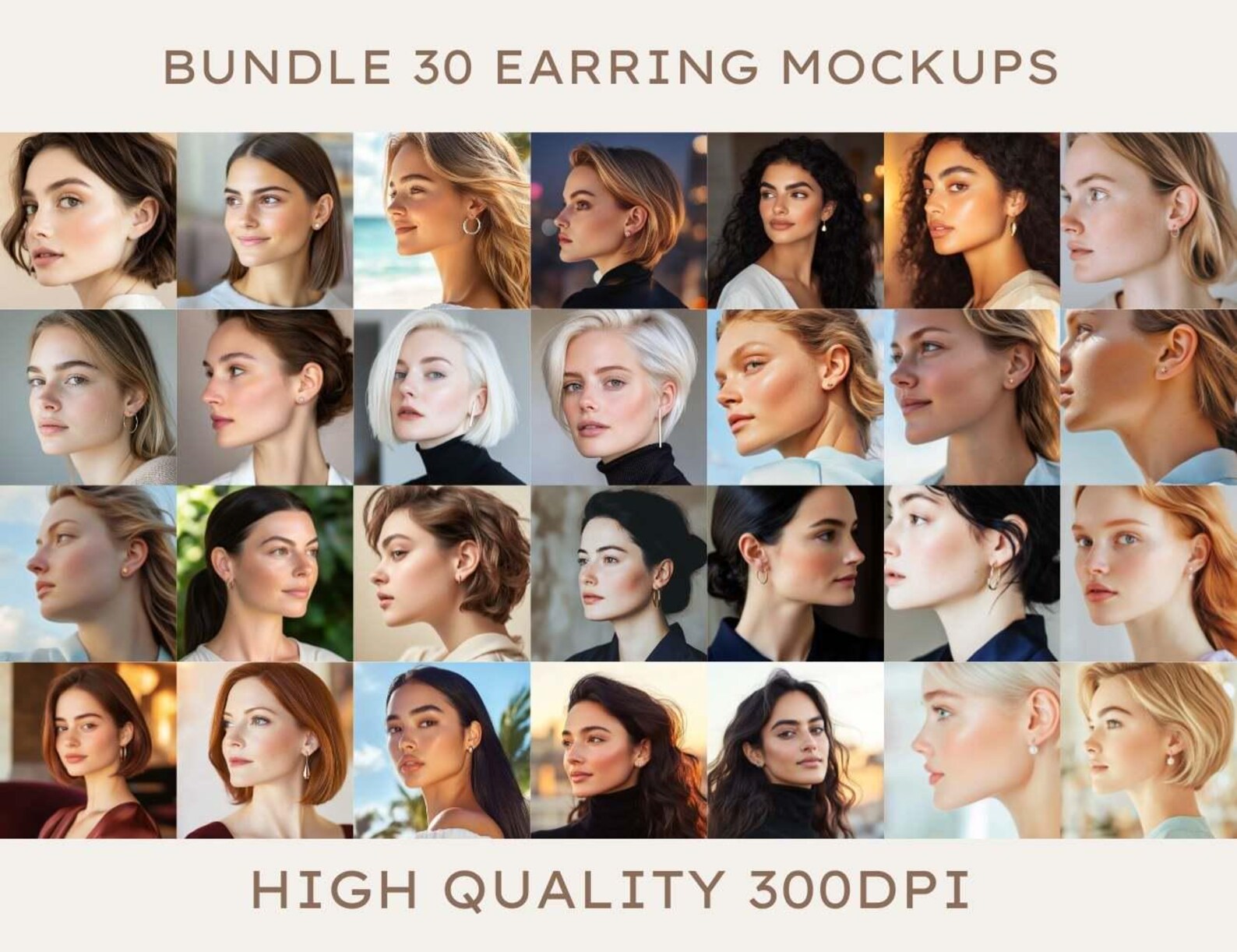 30 Earring Model Mockups Bundle, High-quality Jewelry Display ...