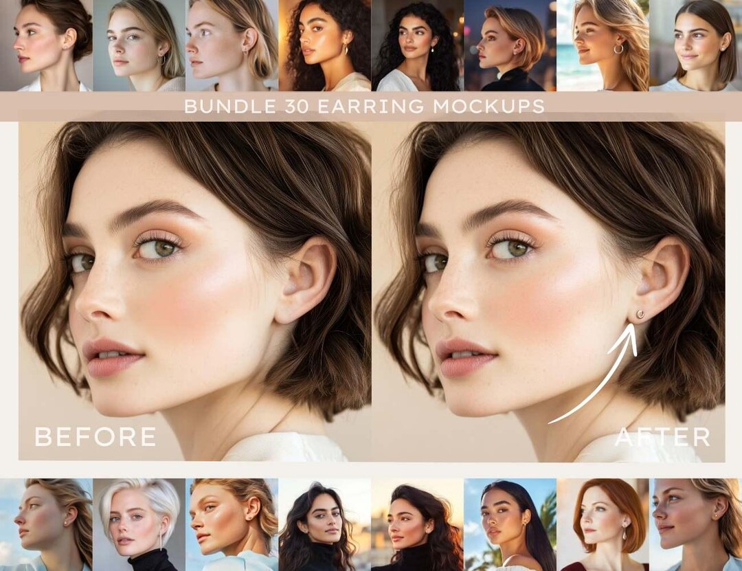 30 Earring Model Mockups Bundle, High-quality Jewelry Display ...