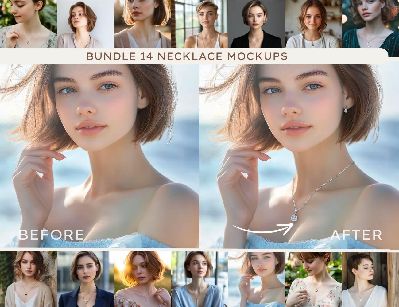 14 Necklace Mockups Bundle, Necklace Models, Jewelry Mockups, High ...
