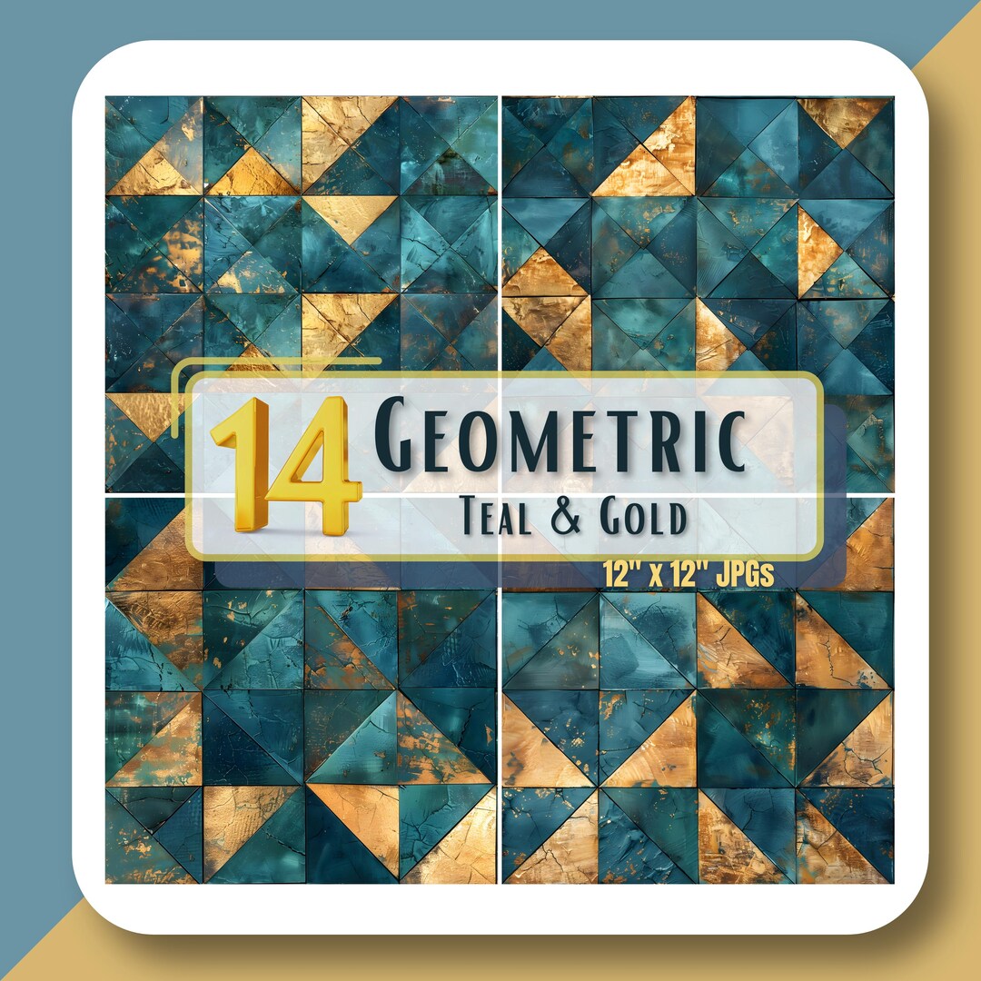 Teal and Gold Background JPG 12" X 12" Geometric Pattern Digital Paper ...