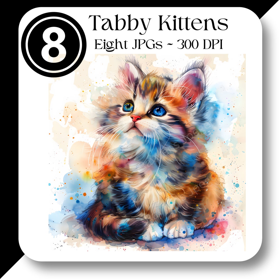 Watercolor Tabby Cat Clipart Set, Feline Animal, Cat Kitten, Junk ...
