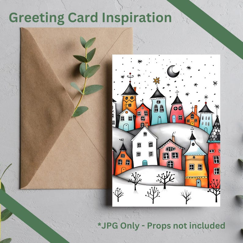 Christmas Village JPG Clipart Winter Village Clip Art Simple Sketch ...