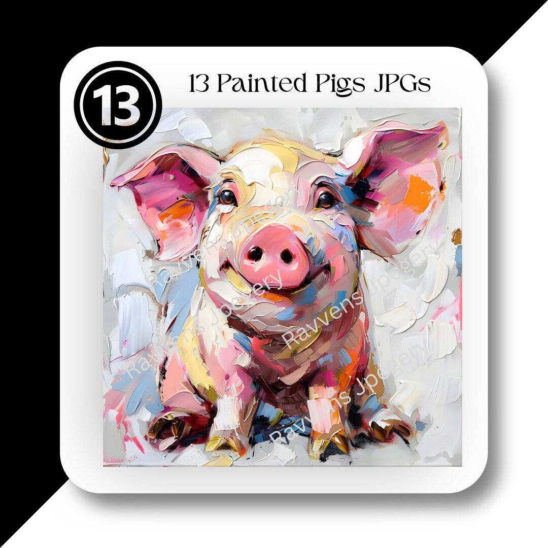 Quirky Painted Pigs Clipart, Commercial Use, Junk Journals, Pig Clipart ...
