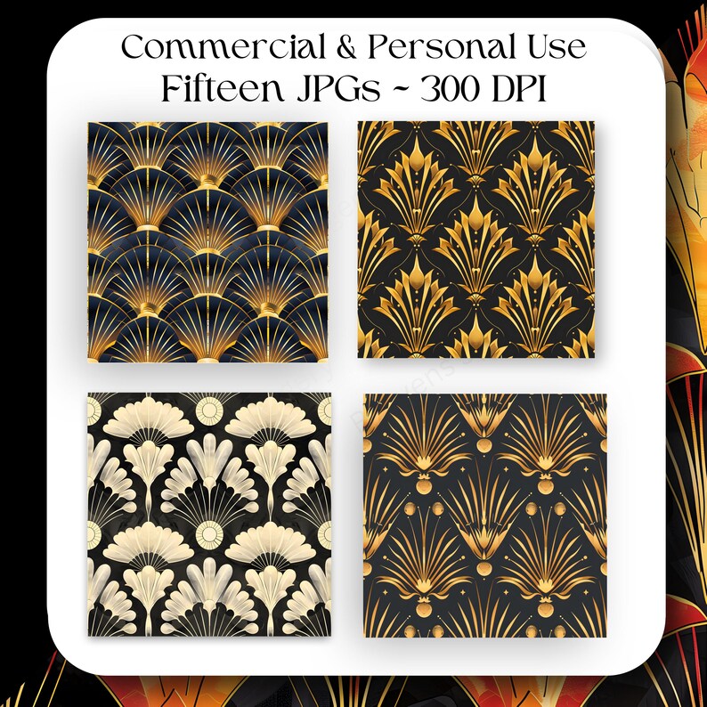 ART DECO Seamless Tile Digital Patterns JPG 12"x12" Digital Paper Art ...