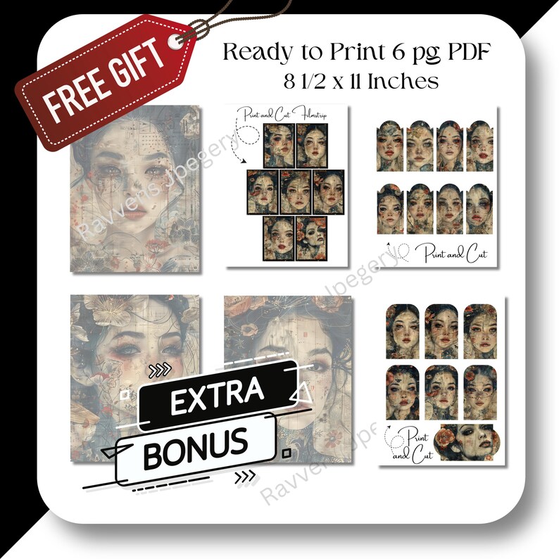 Faces Junk Journal Portrait Scrapbooking Paper Digital Download Vintage ...