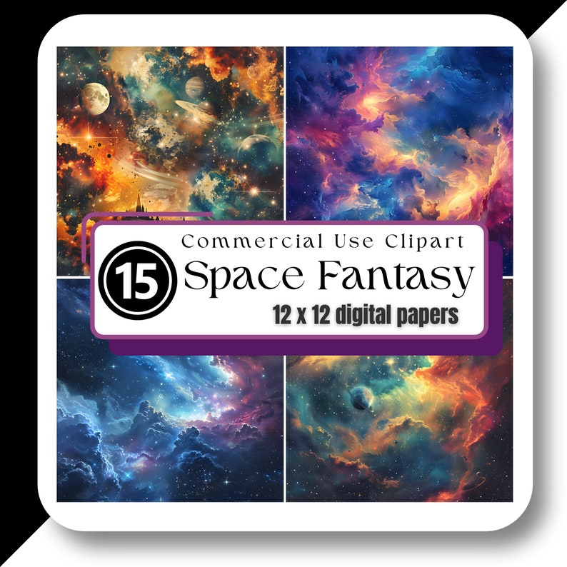 Space Galaxy JPG 12x12 Digital Papers Watercolor Night Sky Stars Junk ...