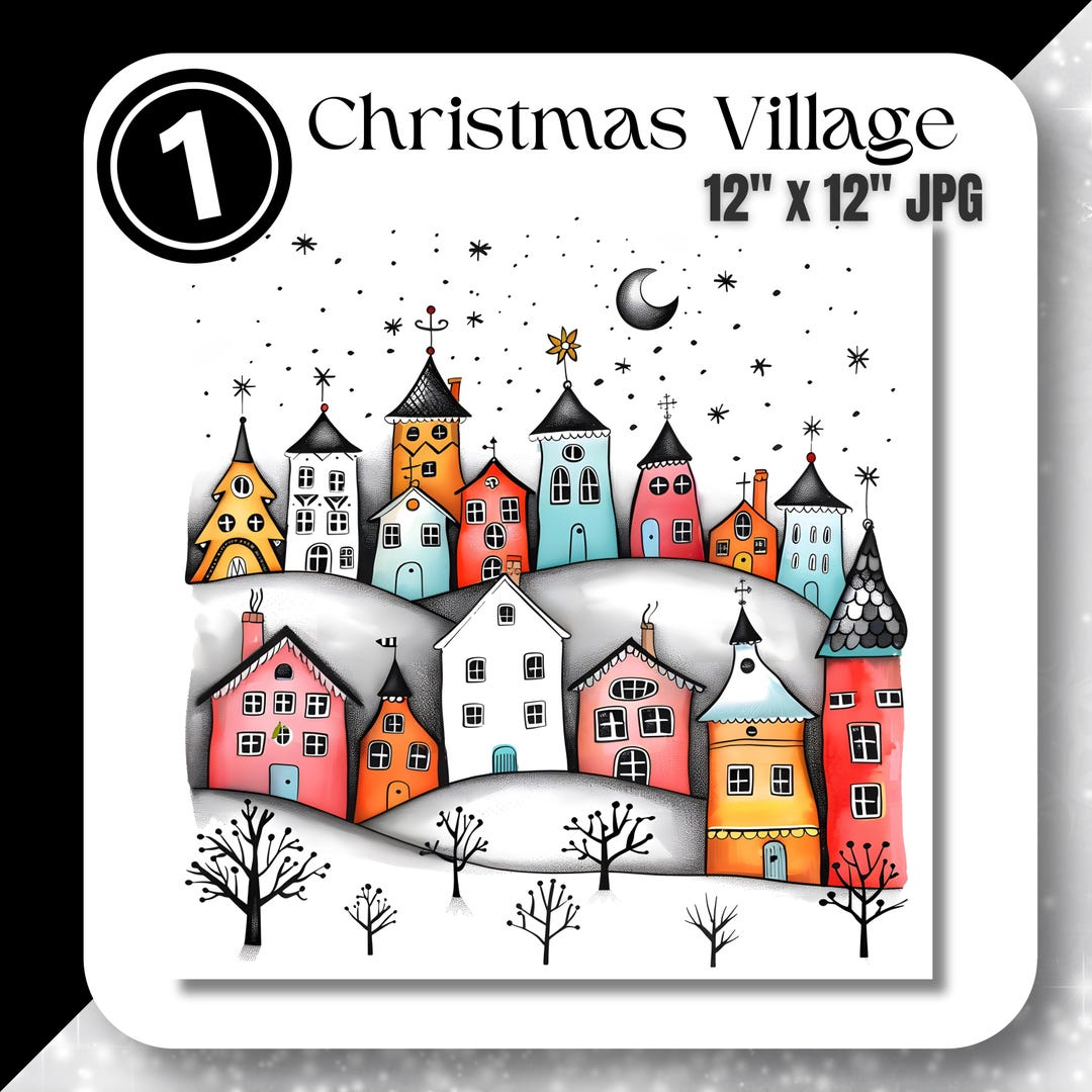 Christmas Village JPG Clipart Winter Village Clip Art Simple Sketch ...