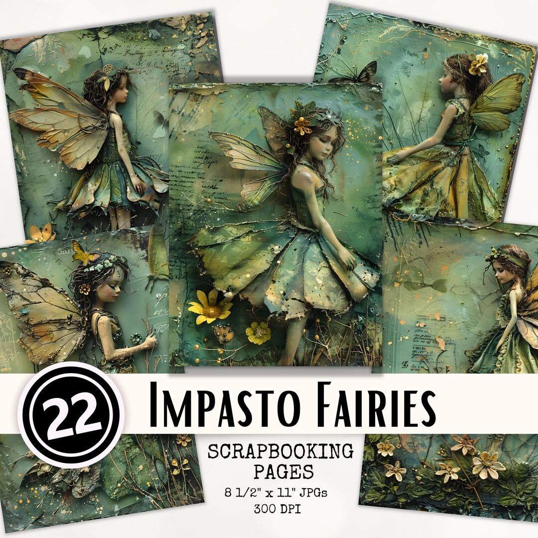 Impasto Forest Fairy Digital Papers JPG Green 3D Vibe US Letter 8 1/2 ...