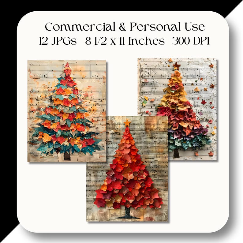 Christmas Tree COLLAGE JPG Junk Journal Digital Paper Holiday Tissue ...
