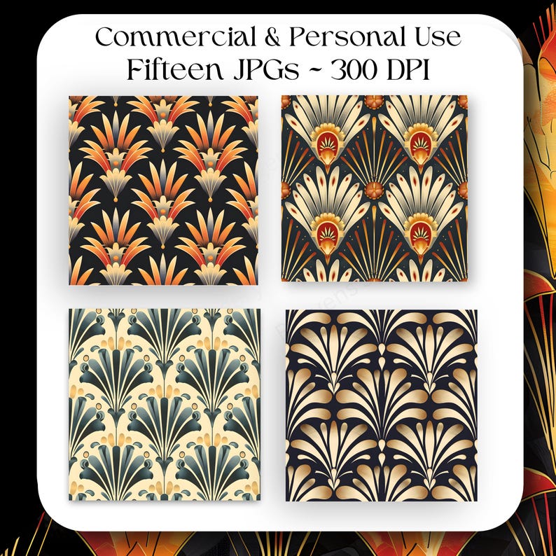 ART DECO Seamless Tile Digital Patterns JPG 12"x12" Digital Paper Art ...