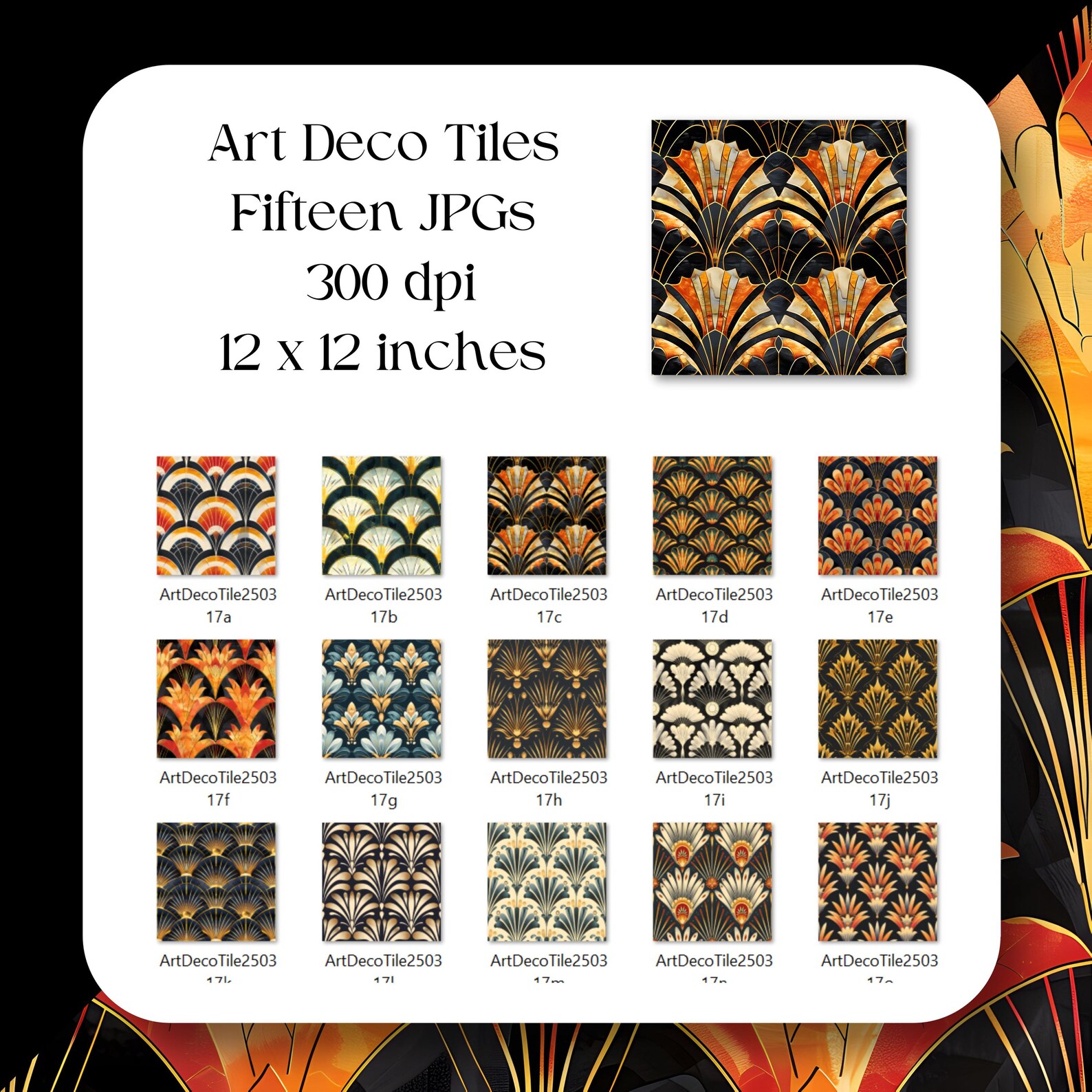 ART DECO Seamless Tile Digital Patterns JPG 12"x12" Digital Paper Art ...
