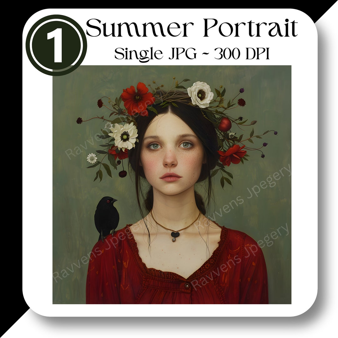Summer Solstice Woman Clipart, Flower Crow Clip Art, Pagan JPG, Instant ...