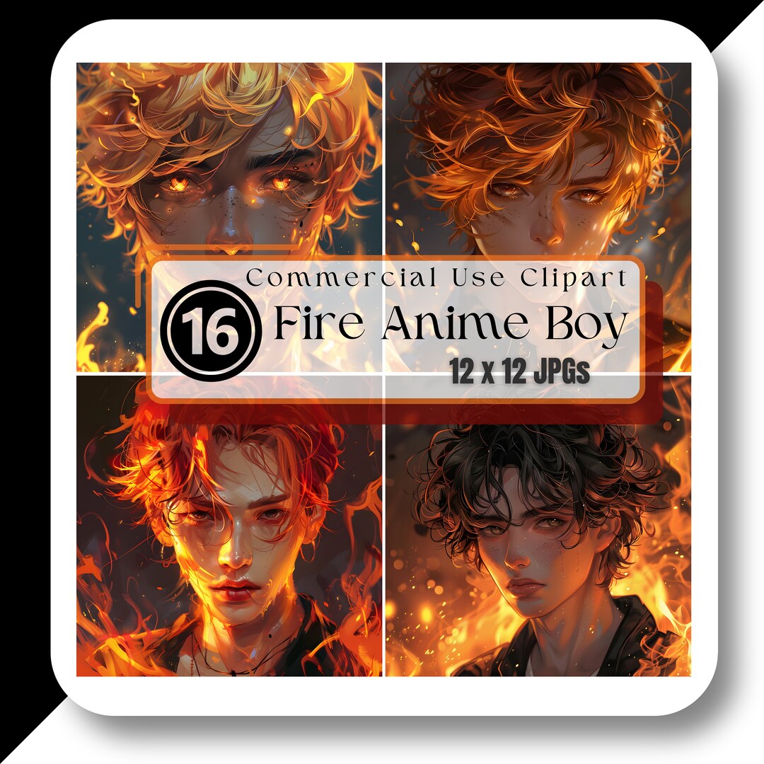 Anime Fire Boy JPG 12x12 RPG Mmo Character Hot Male Manga Junk Journal ...