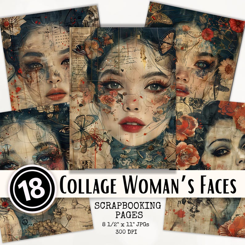 Faces Junk Journal Portrait Scrapbooking Paper Digital Download Vintage ...