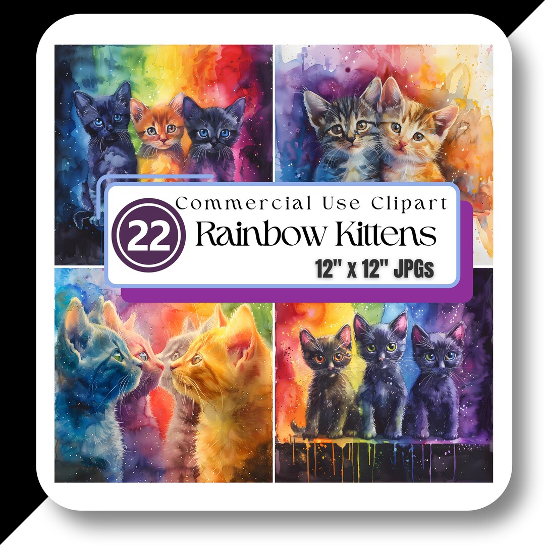 Rainbow Kittens 12x12 Jpgs Cat Feline Pride Black Red Orange Yellow ...