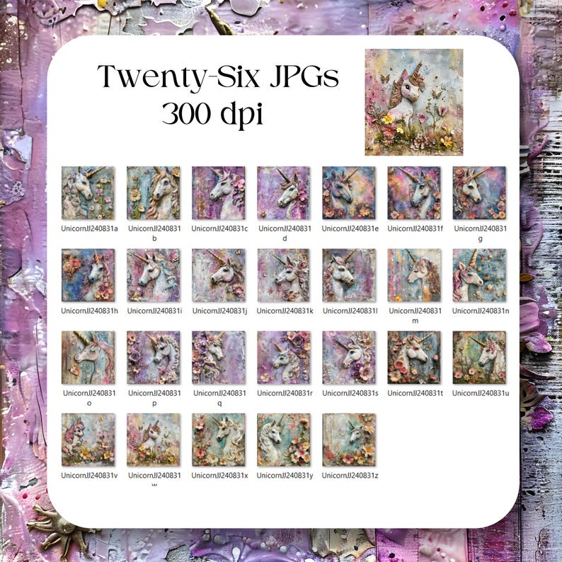 Unicorn Fantasy JPG 12x12 Digital Paper Junk Journal Scrapbook Impasto ...