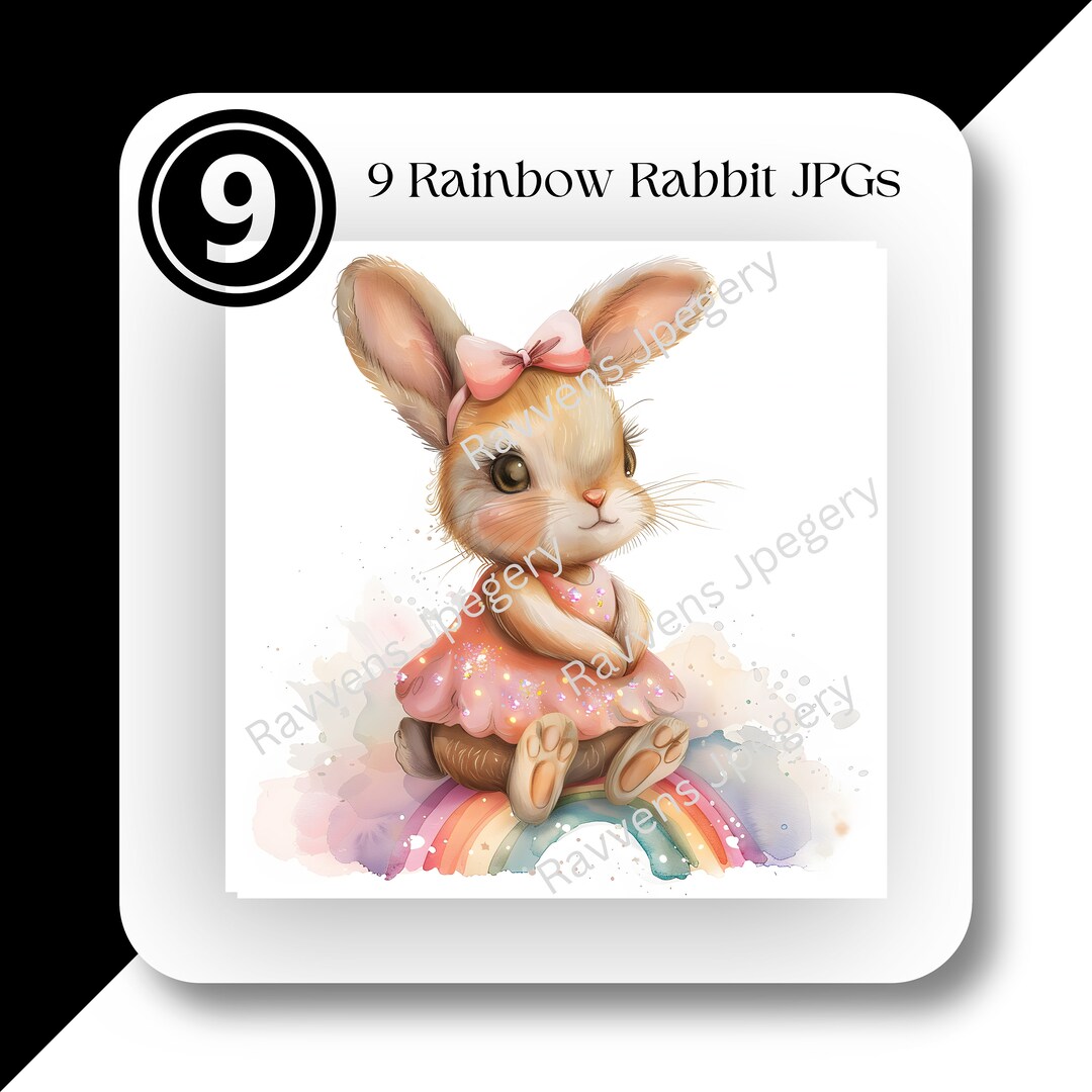 Rainbow Rabbits Set, Watercolor Jpg, Easter Bunny JPG, Instant Download ...