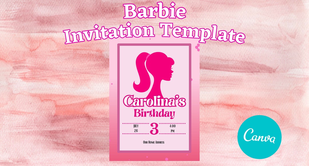 Barbie Themed Canva Editable Birthday Invitation Card - Etsy