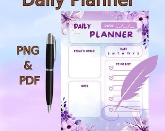 Daily Planner Printable , Purple Flowers Planner, to Do List, Template ...