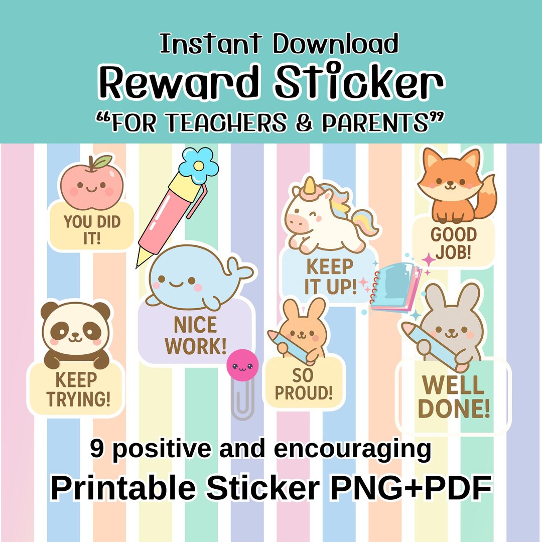 Kawaii Reward Stickers: Printable Positive Encouragement for Kids (PNG ...