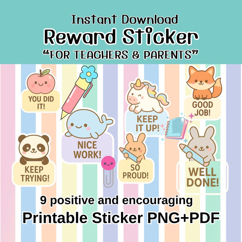 Reward Sticker for Kids – Positive Encouragement | Printable PNG + PDF ...