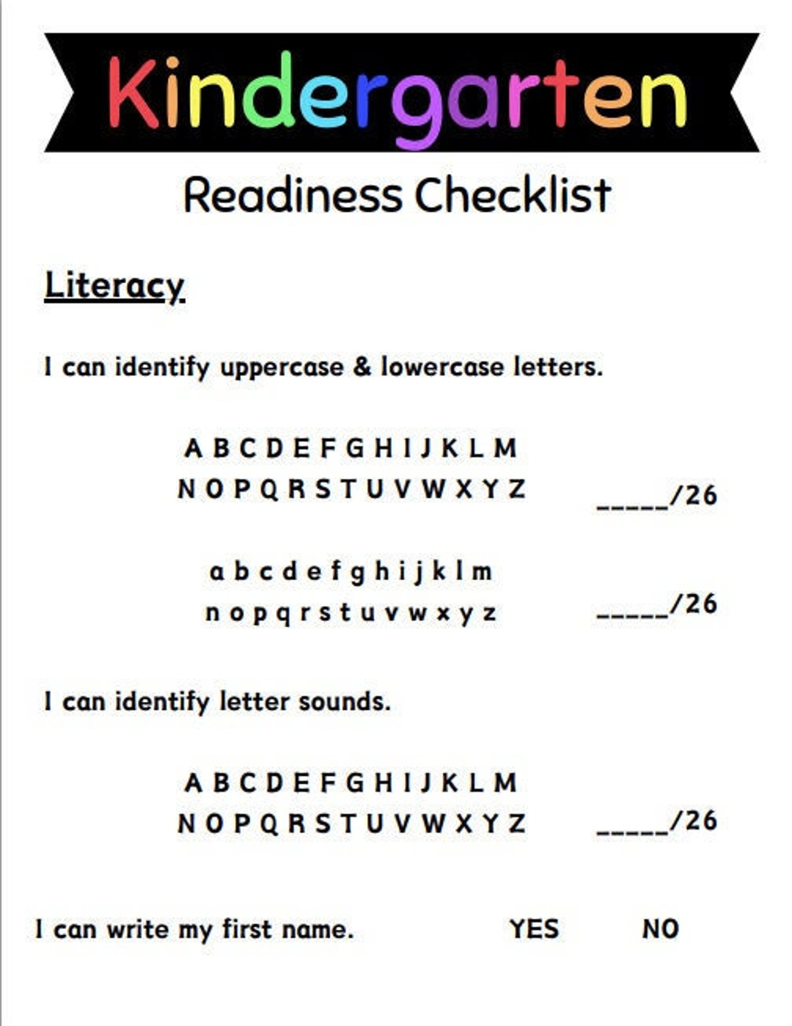 Kindergarten Readiness Checklist - Etsy