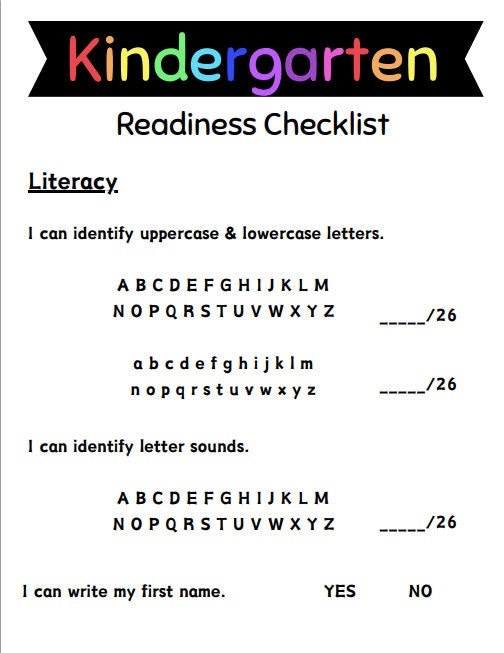 Kindergarten Readiness Checklist - Etsy