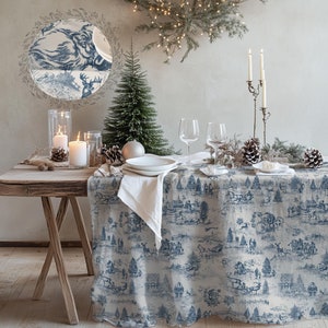 Red Christmas Toile Tablecloth Classic Santa Decor Xmas Day Table ...
