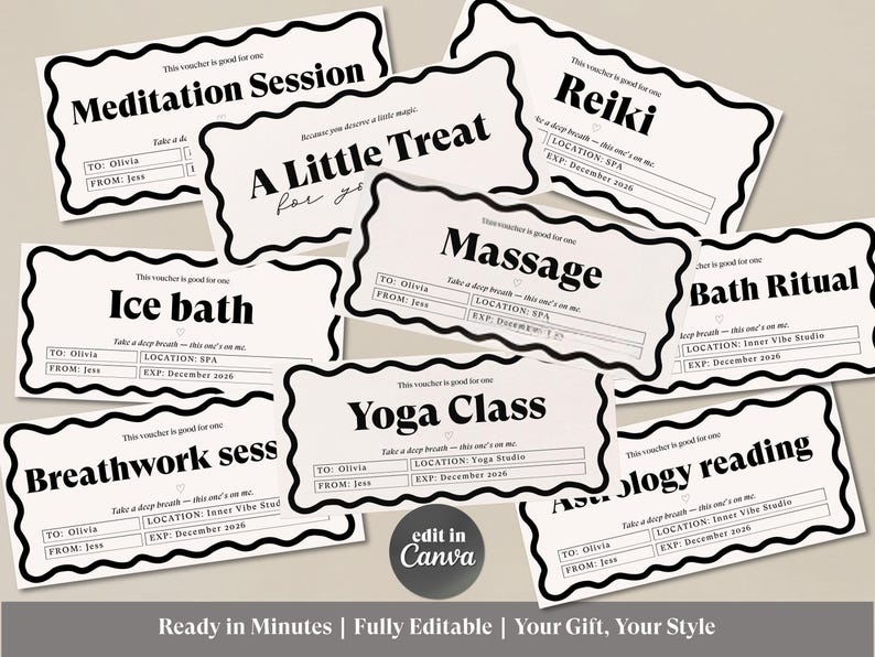 Wellness Gift Voucher Template Canva Editable Printable Gift Card SPA ...