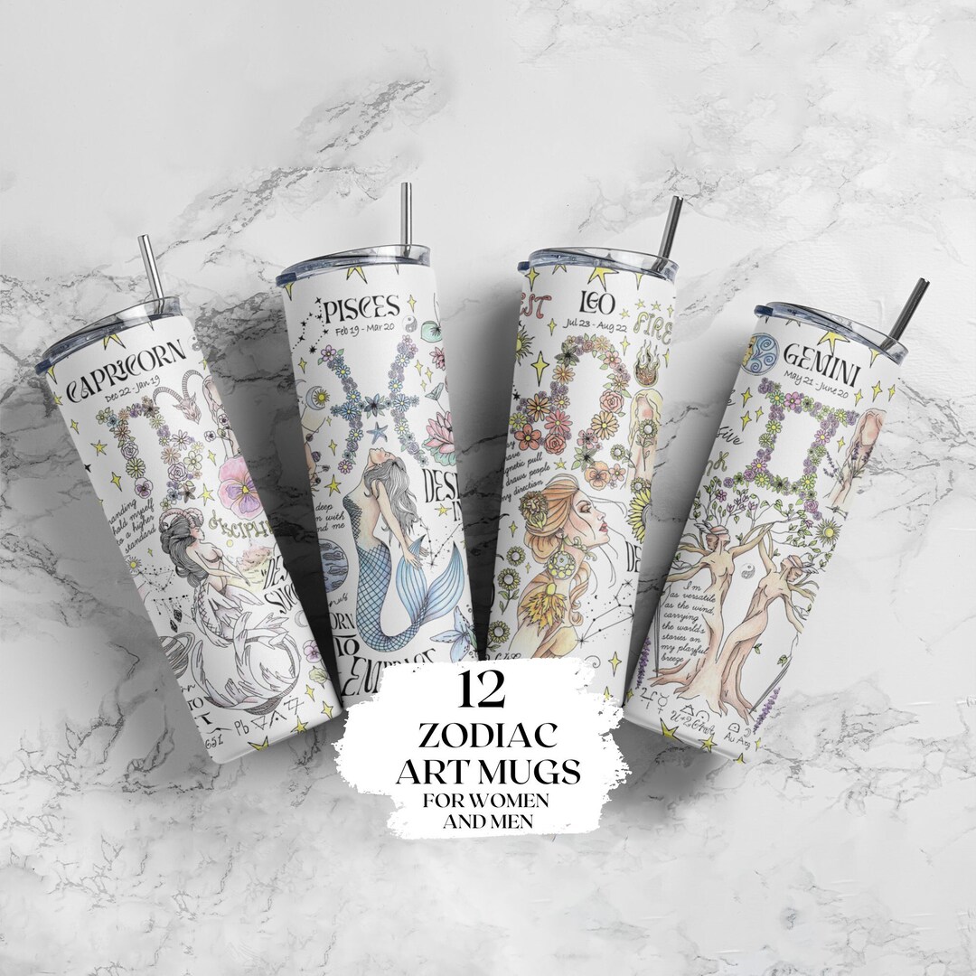 Zodiac Tumbler Straw Lid Astrology Water Bottle Mug Horoscope Mug Art ...