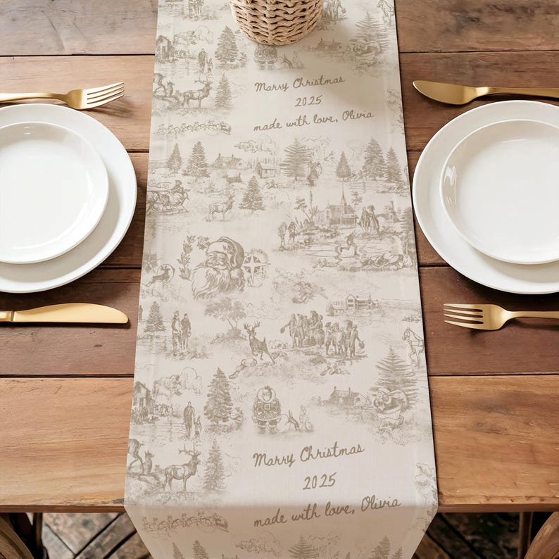 Christmas Toile Tablecloth Classic Santa Decor Xmas Day Table Winter ...