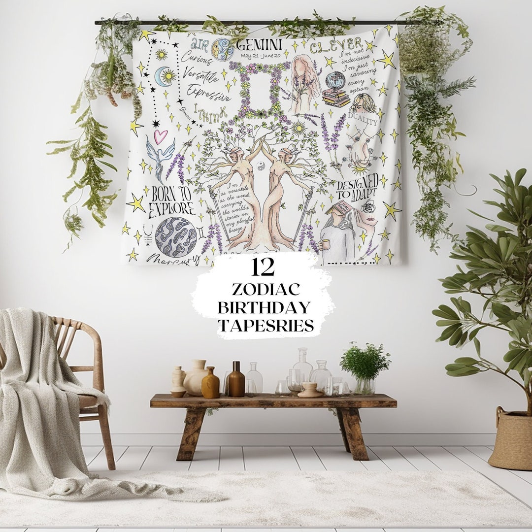 Zodiac Tapestry Gemini Backdrop Banner Astrology Hanging Wall Art ...