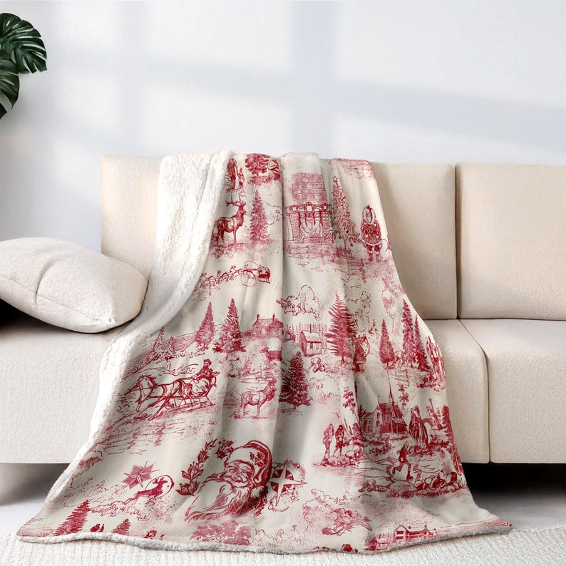 Red Christmas Toile Pillow Classic Santa Cushion Luxury Aesthetic ...
