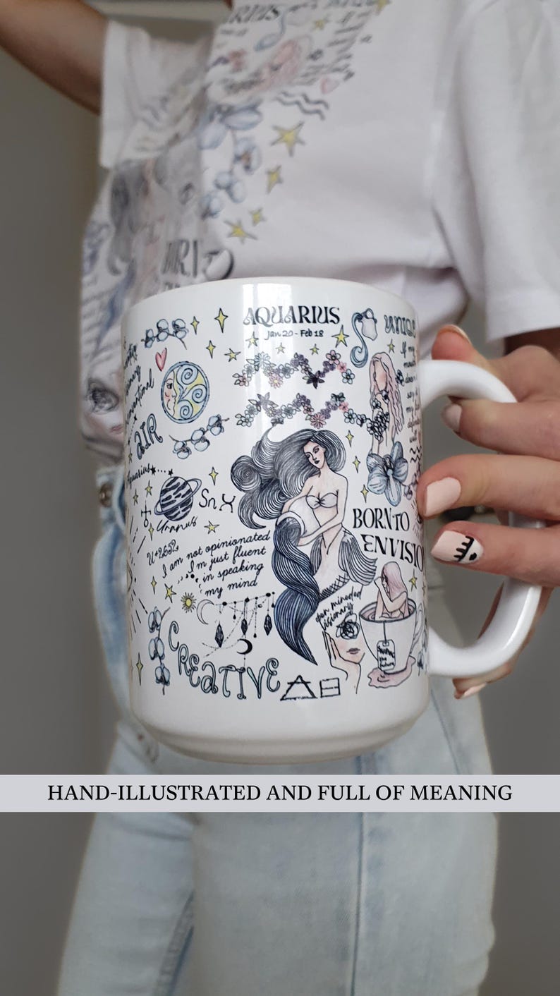 Aquarius Mug Zodiac Coffee Cup Astrology Horoscope Mug Mermaidcore ...