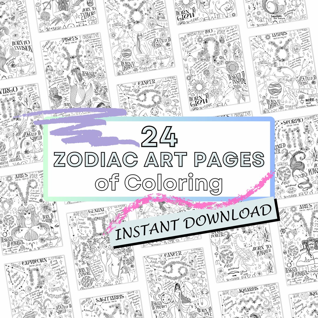 Zodiac Adult Coloring Book Printable Astrology Coloring Pages Birthday ...