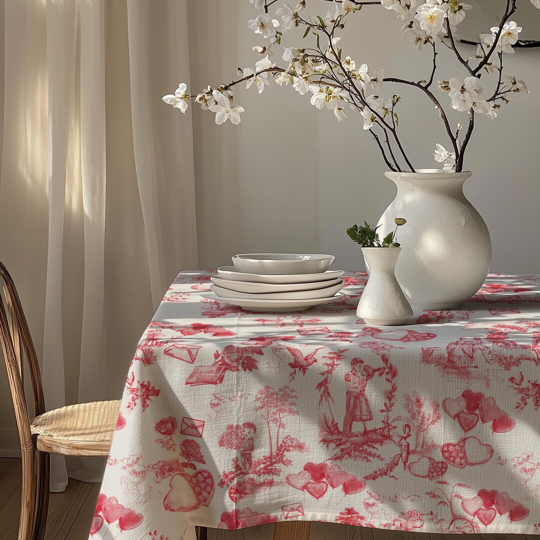 Anniversary Tablecloth Gift for Couple Red Love Toile Table Decor Love ...