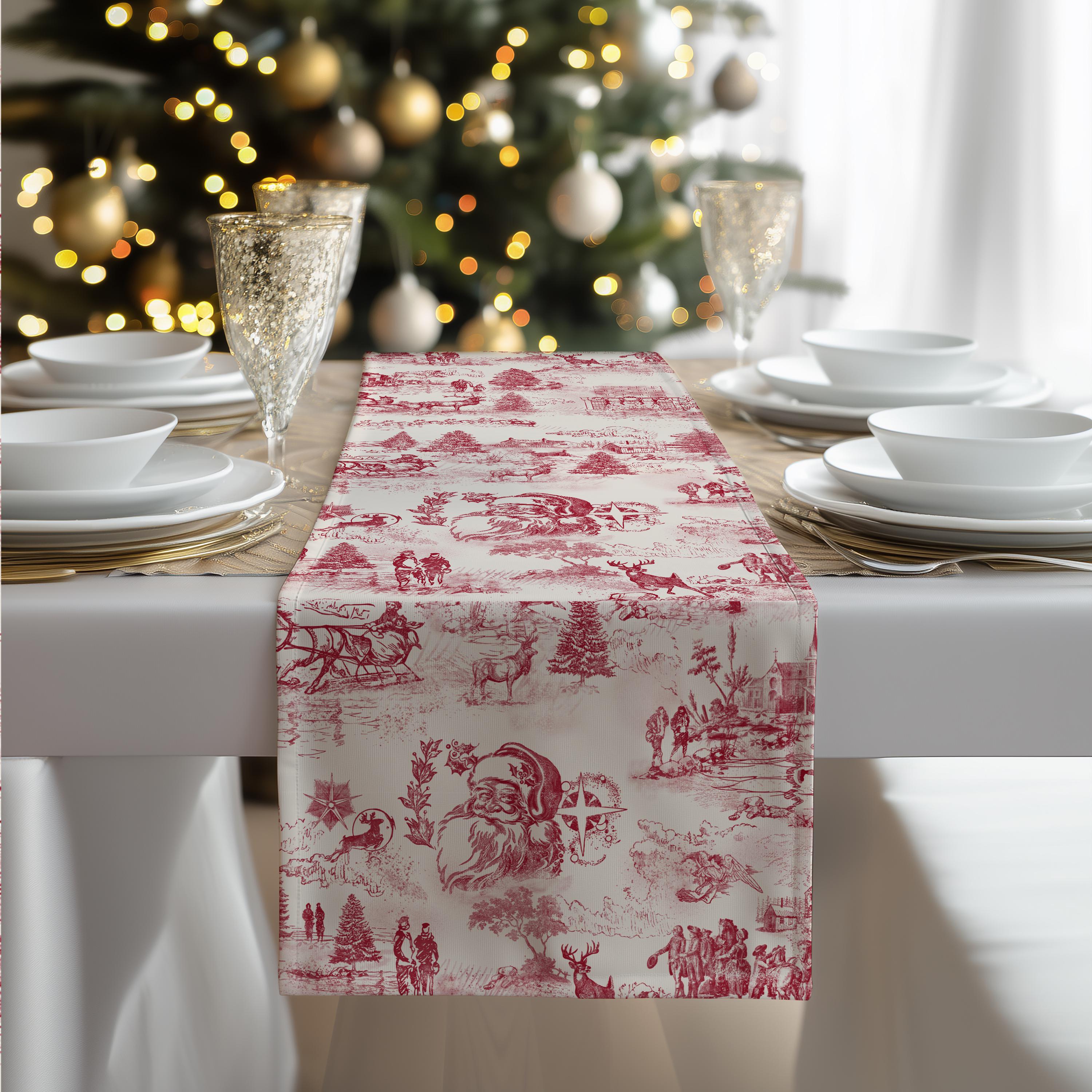 Red Christmas Toile Tablecloth Classic Santa Decor Xmas Day Table ...