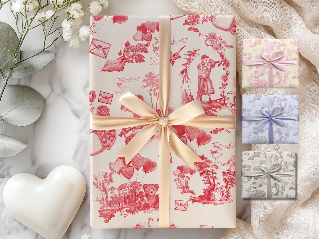 Red First Anniversary Toile Wrapping Paper Love Love Gift Wrap Wrapping ...