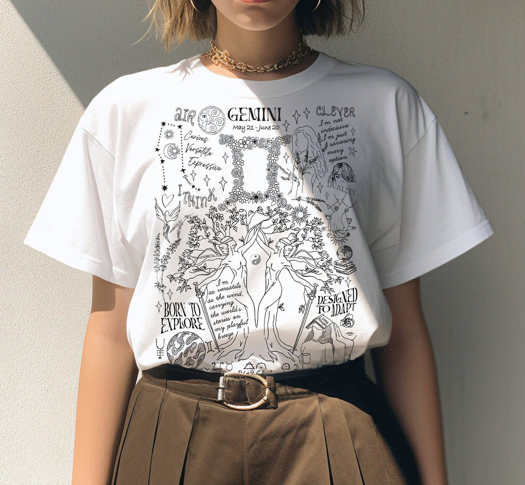 Gemini Shirt Zodiac Tshirt Astrology Tee Gemini Crewneck Whimsical ...