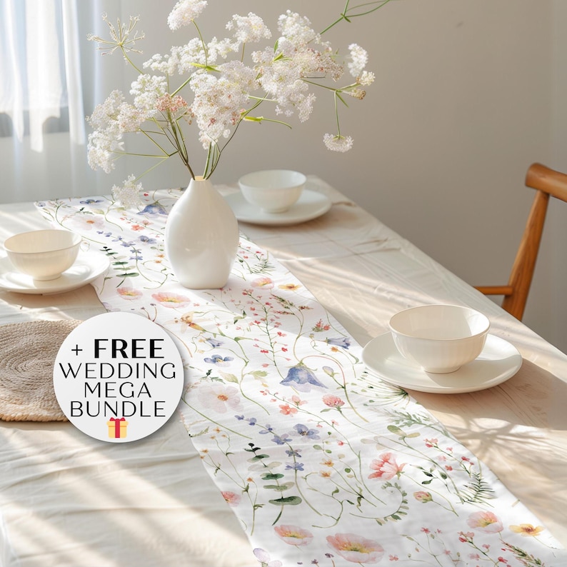 Wildflower Wedding Decor Bridal Table Runner Pressed Flower Wedding ...